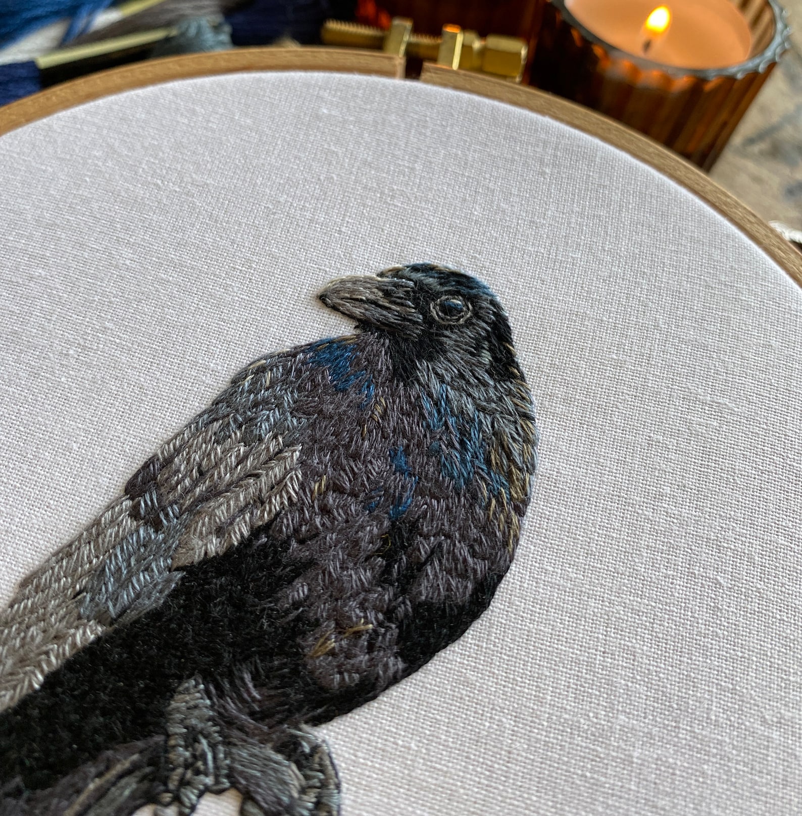 Raven Embroidery Kit: Mercerized Cotton on Linen, 6" Hoop - Etsy