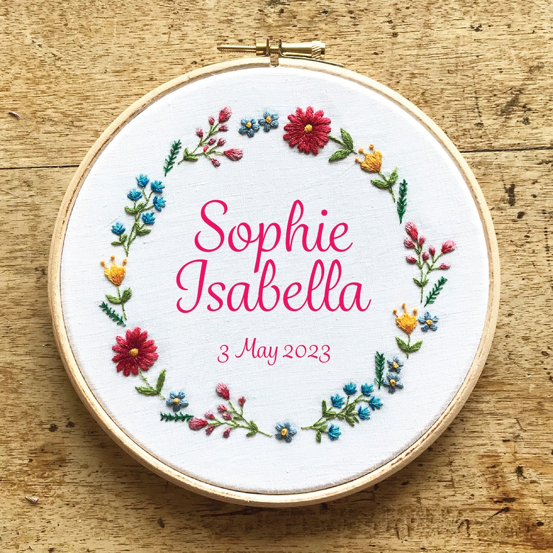 Personalised Floral Border Embroidery Kit | Unique Individual Names ...