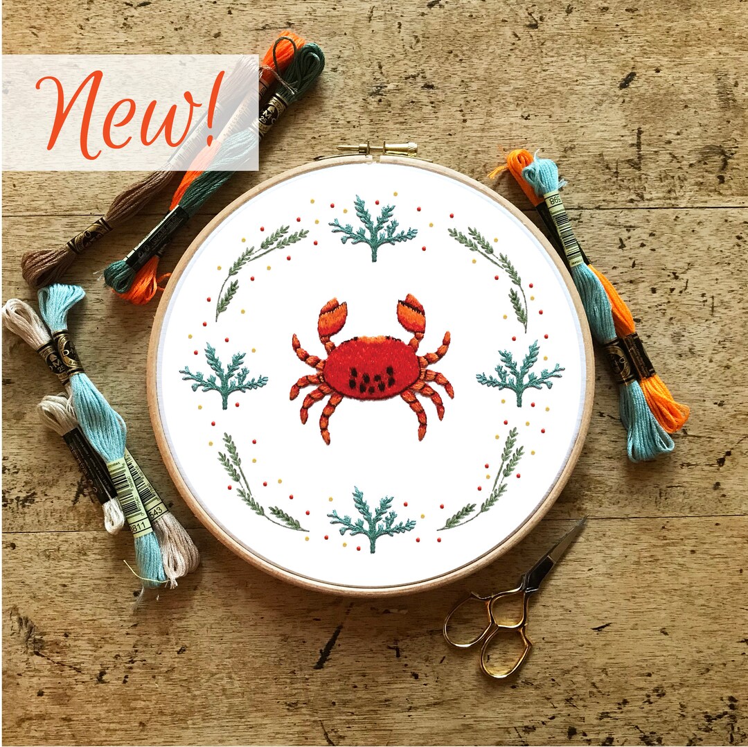 Downloadable Crab Hand Embroidery Pattern | Crab Embroidery Pattern ...
