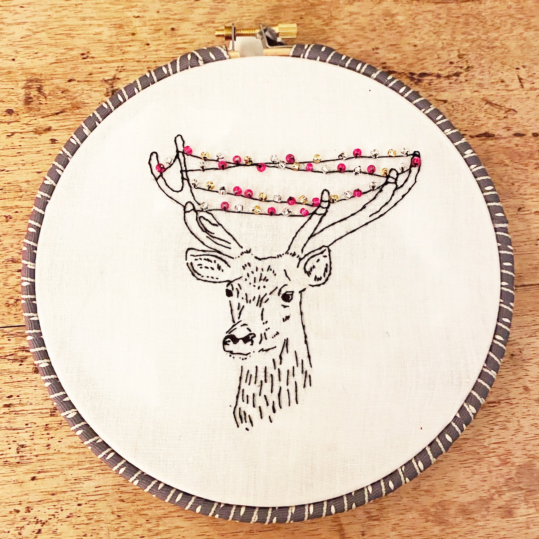 Beaded Deer Sketch Embroidery Kit: Complete Christmas DIY - Etsy