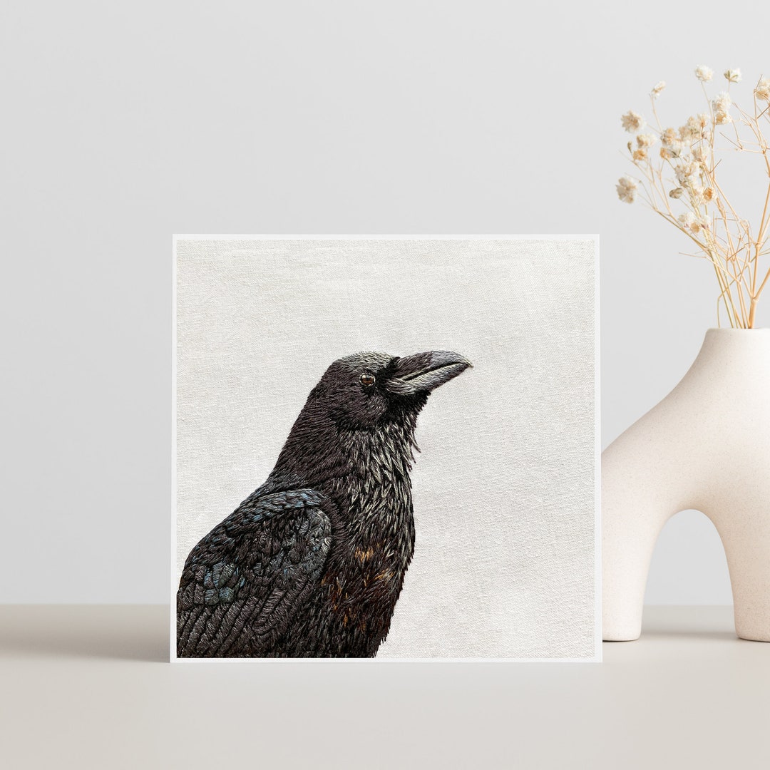Embroidered Raven Art Print Greetings Card - Etsy