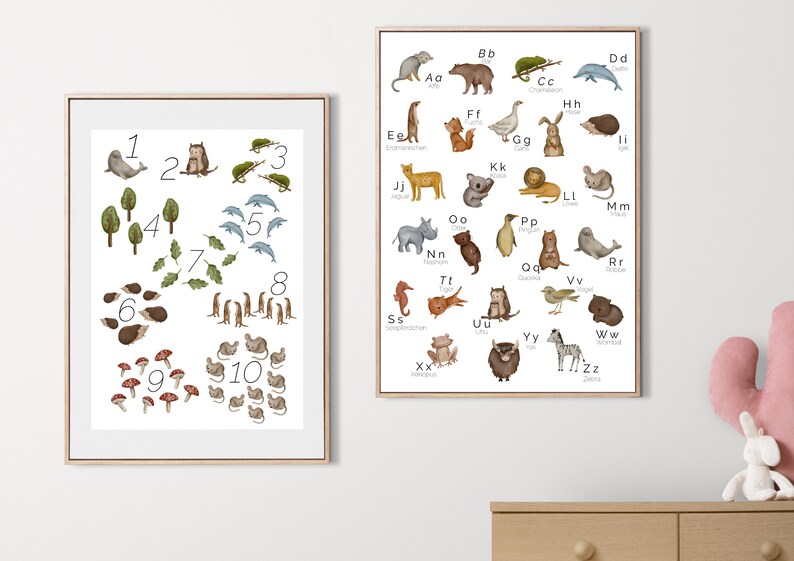 Numbers Poster Animals & Plants Art Print Nursery Decor Counting - Etsy