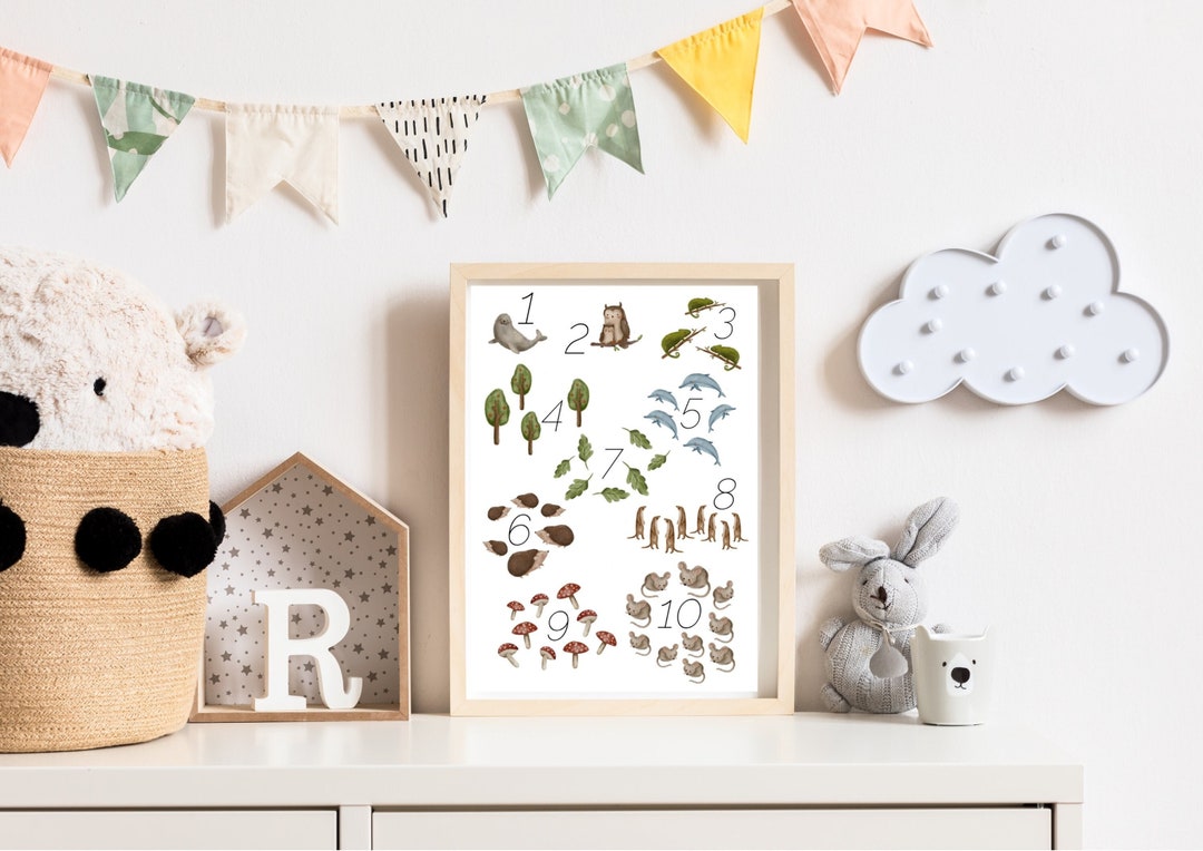 Numbers Poster Animals & Plants Art Print Nursery Decor Counting - Etsy