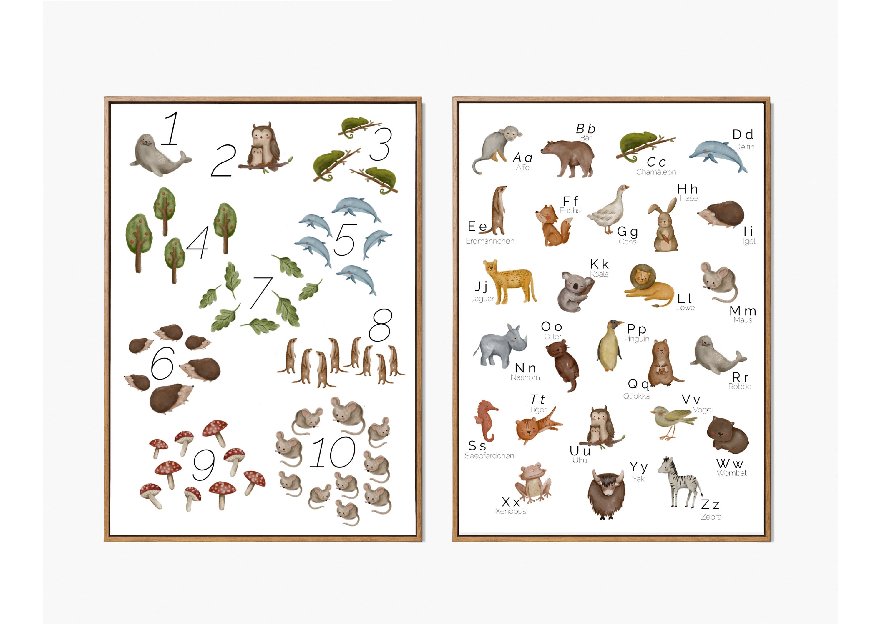 Numbers Poster Animals & Plants Art Print Nursery Decor Counting - Etsy