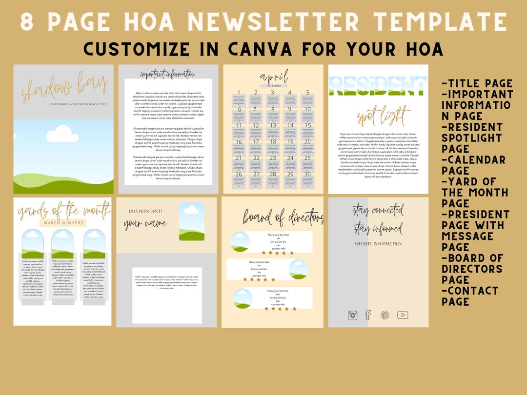 HOA Newsletter Template: 8-page Customizable Design (canva) - Etsy