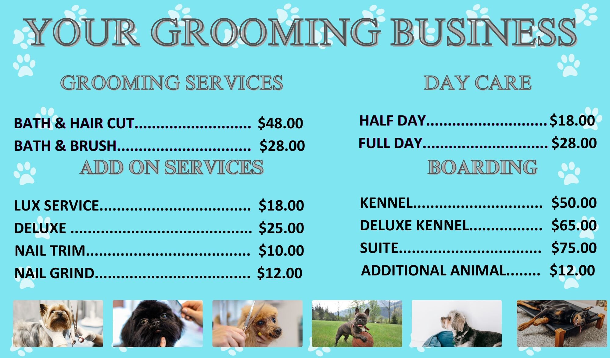 Dog Grooming Menu Template: TV Digital Menu (canva & PDF) - Etsy