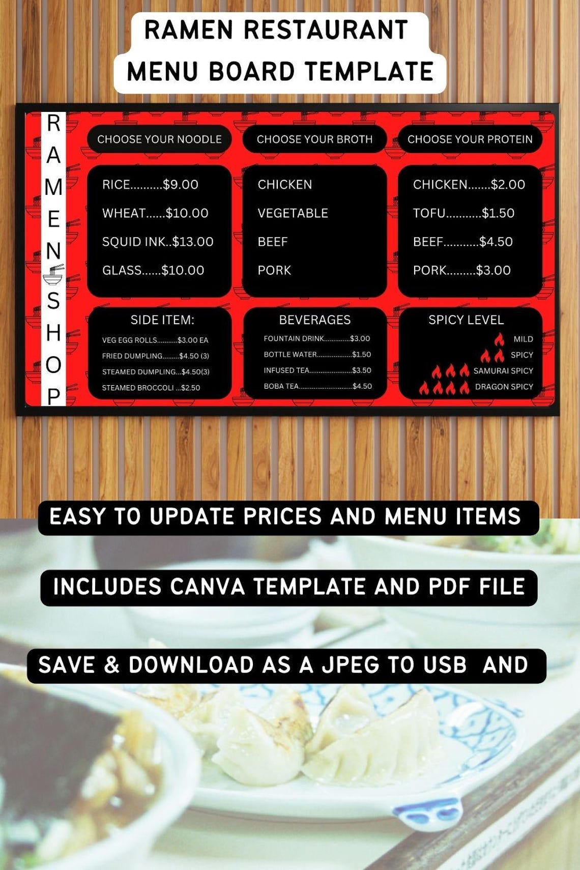 Ramen Shop Menu Template: Digital TV Menu, Editable Canva Design - Etsy