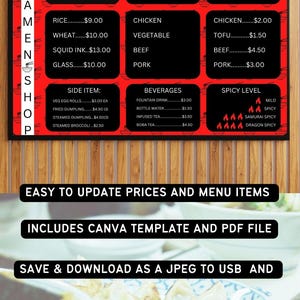 Ramen Shop Menu Template: Digital TV Menu, Editable Canva Design - Etsy