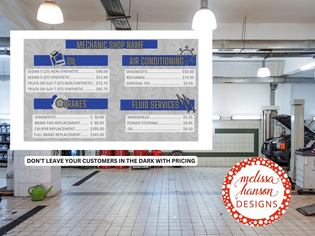 Mechanic Shop Template | Canva Mechanic Service Menu Template for TV ...