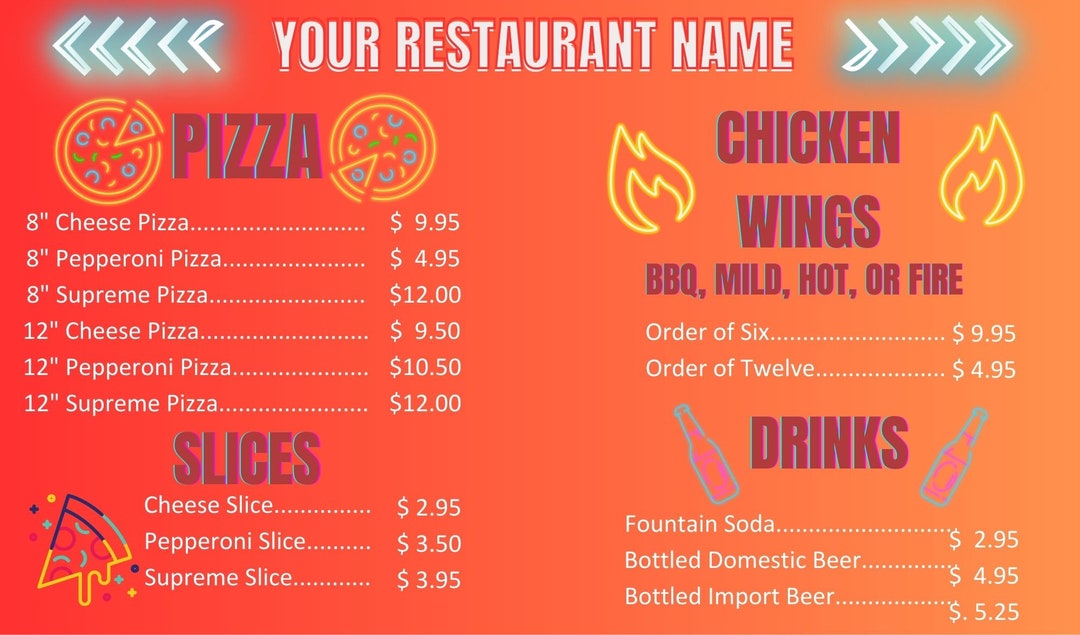 Digital Neon Pizza Restaurant Menu Canva Template for TV| Digital ...