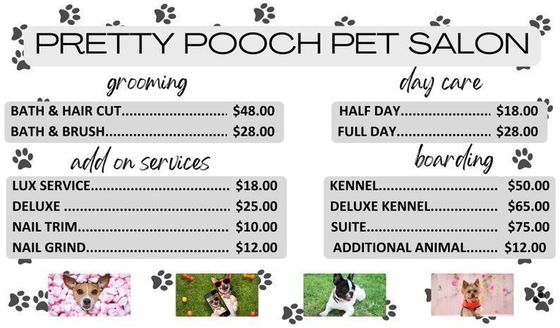 Dog Grooming Menu Template: TV Digital Menu (canva & PDF) - Etsy