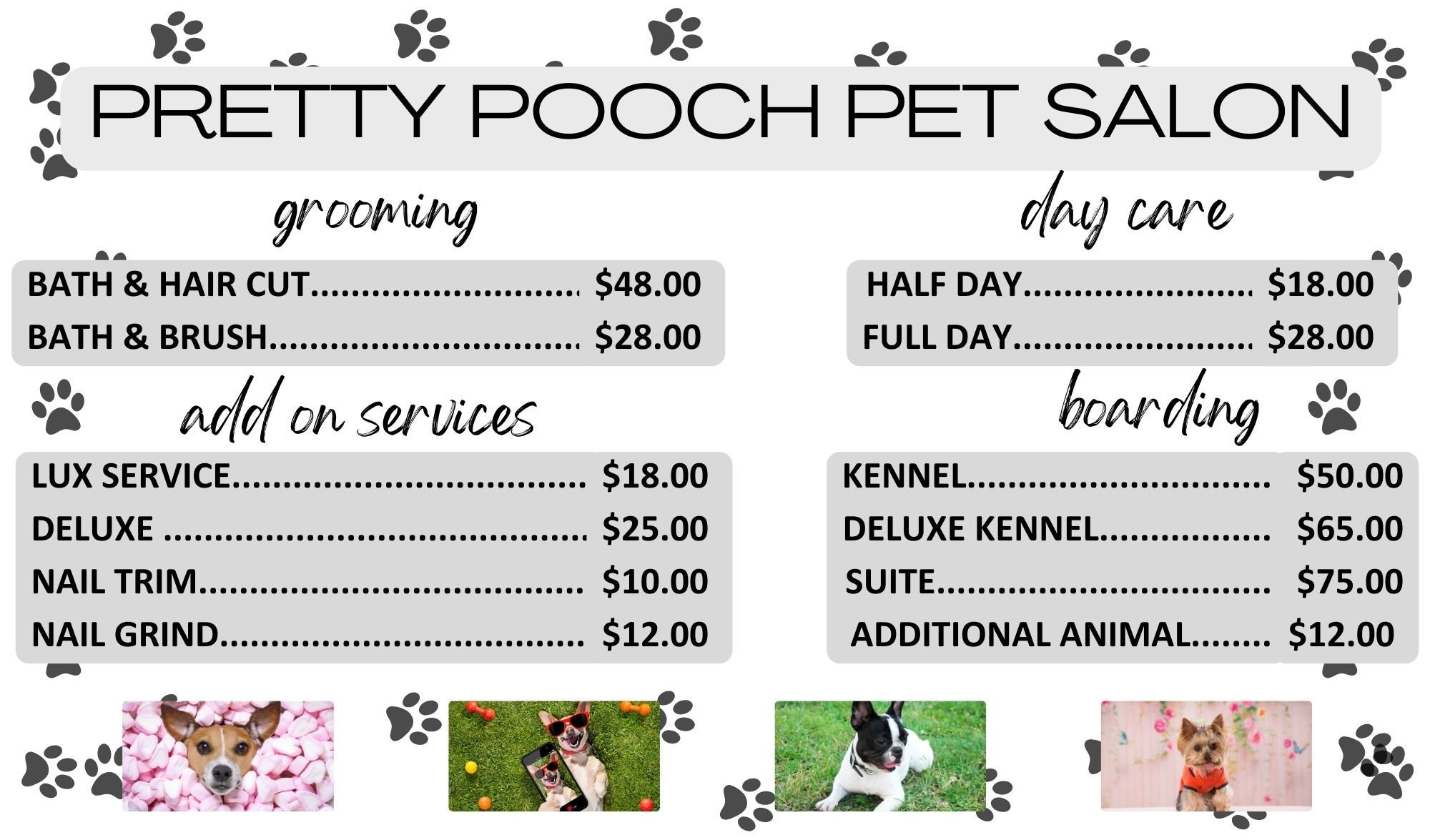 Dog Grooming Menu Template: TV Digital Menu (canva & PDF) - Etsy