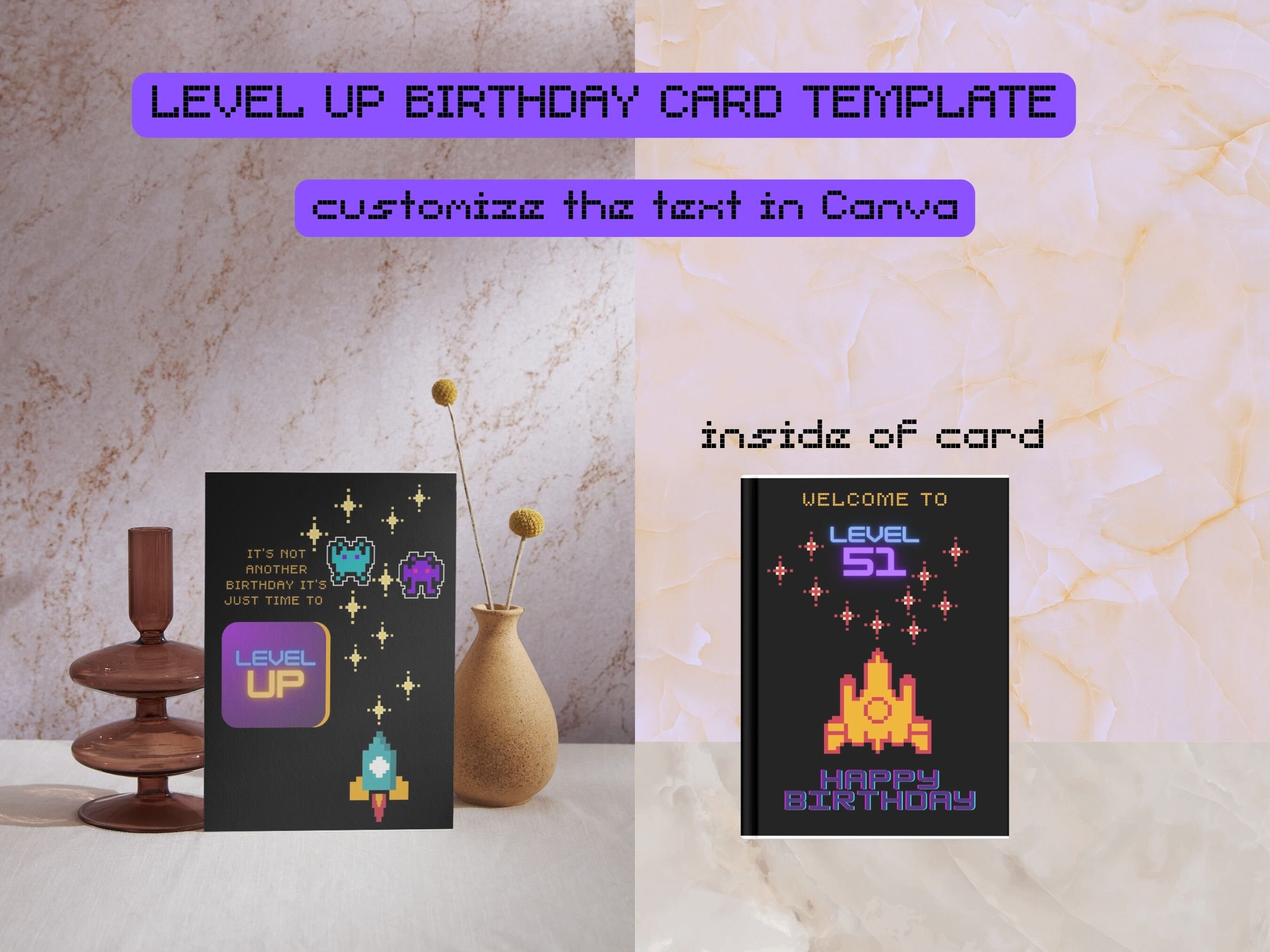 Arcade Theme Birthday Card Template: Customizable 5x7 (digital Download ...