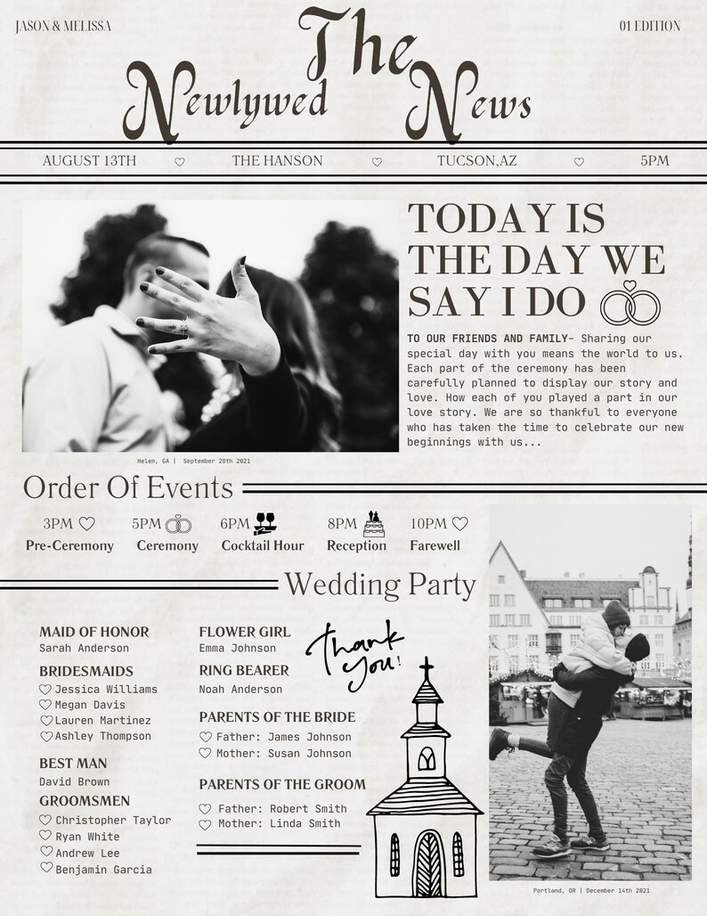 Wedding Newspaper Template | Wedding Program Newspaper Template ...