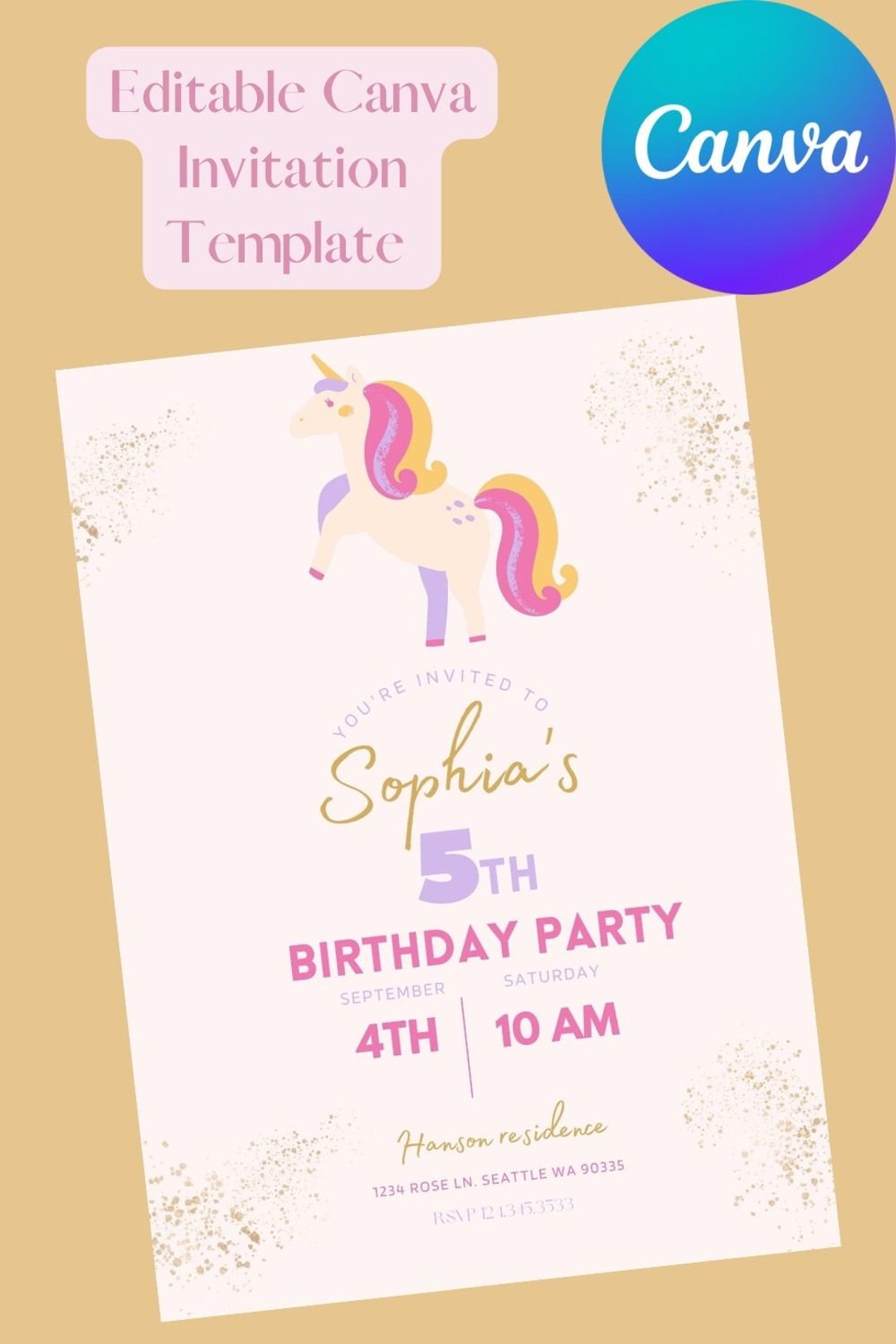Editable Girls Unicorn Birthday Party Template | Unicorn Birthday ...
