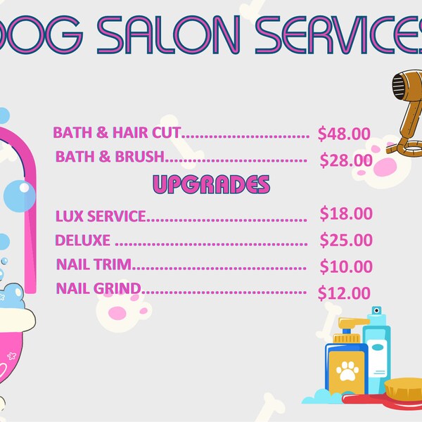 Dog Grooming Menu - Etsy