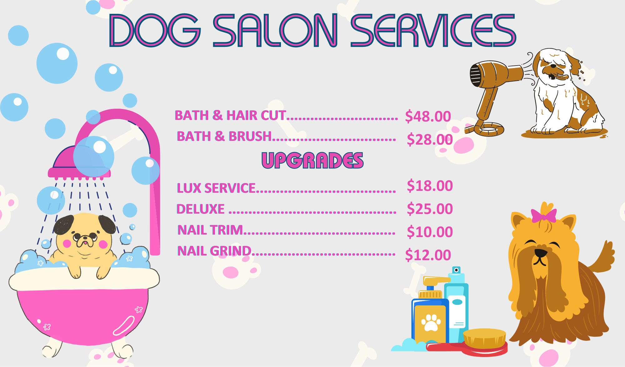 Dog Grooming Menu Canva Template: Editable Price List (digital) - Etsy