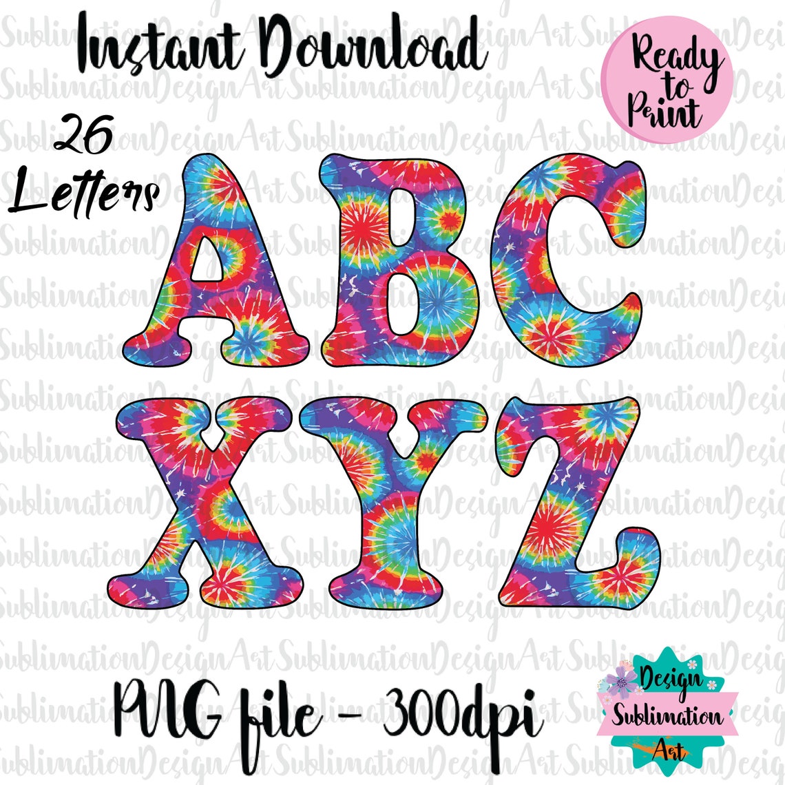 Tie Dye Alphabet 26 Letters PNG Tie Dye Letters Sublimation | Etsy