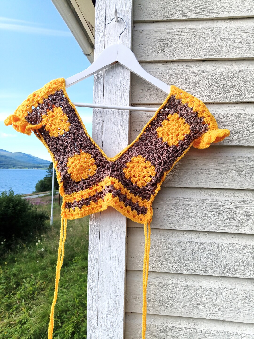 Granny Square Festive Top / Crochet Granny Square Top / Ruffled ...