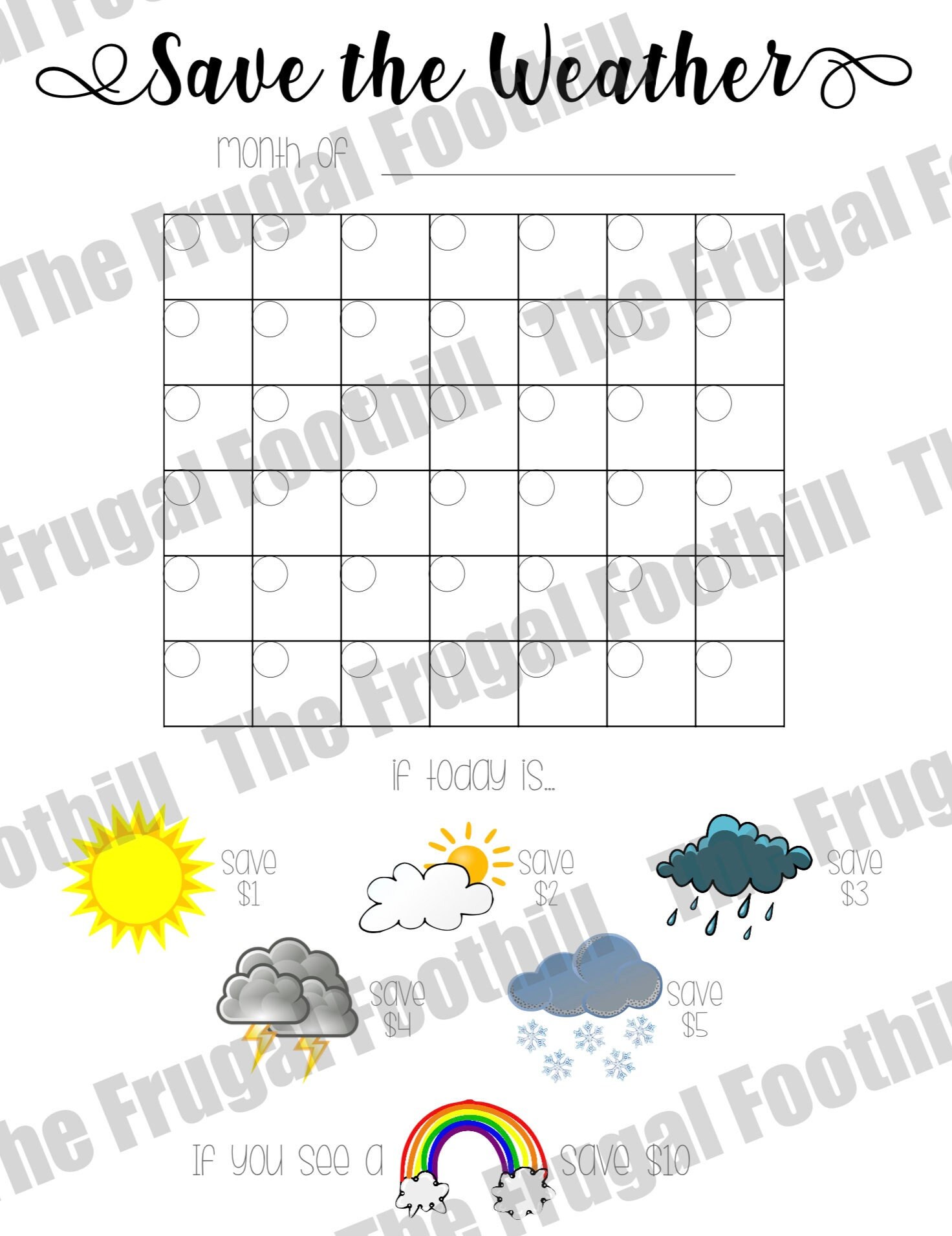 Save the Weather Savings Challenge - Digital - PRINTABLE - Small Budget ...