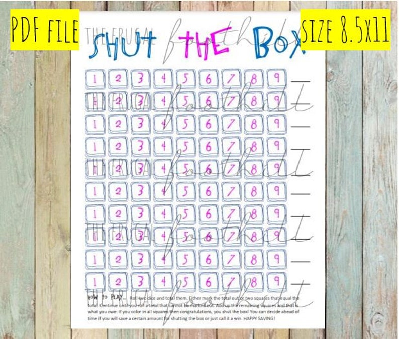 Shut the Box Savings Challenge Game || Cash Stuffing || Low Income - Etsy