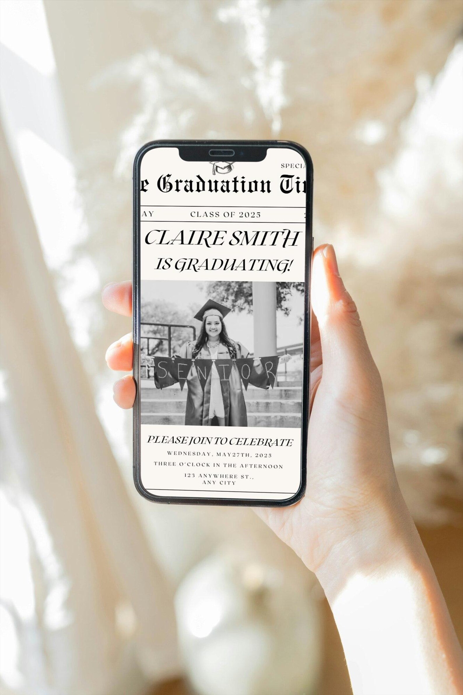 Newspaper Graduation Party Invitation, Editable Graduation Invite ...