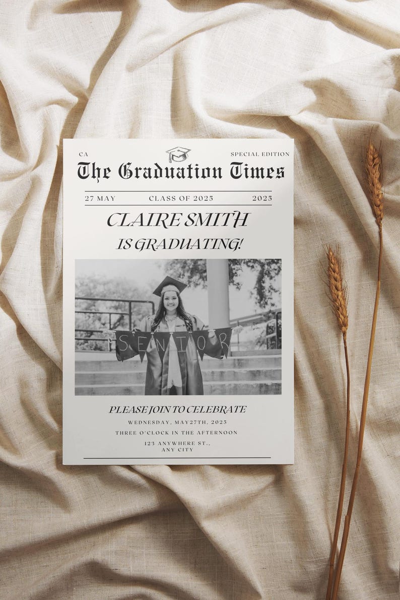 Newspaper Graduation Party Invitation, Editable Graduation Invite ...