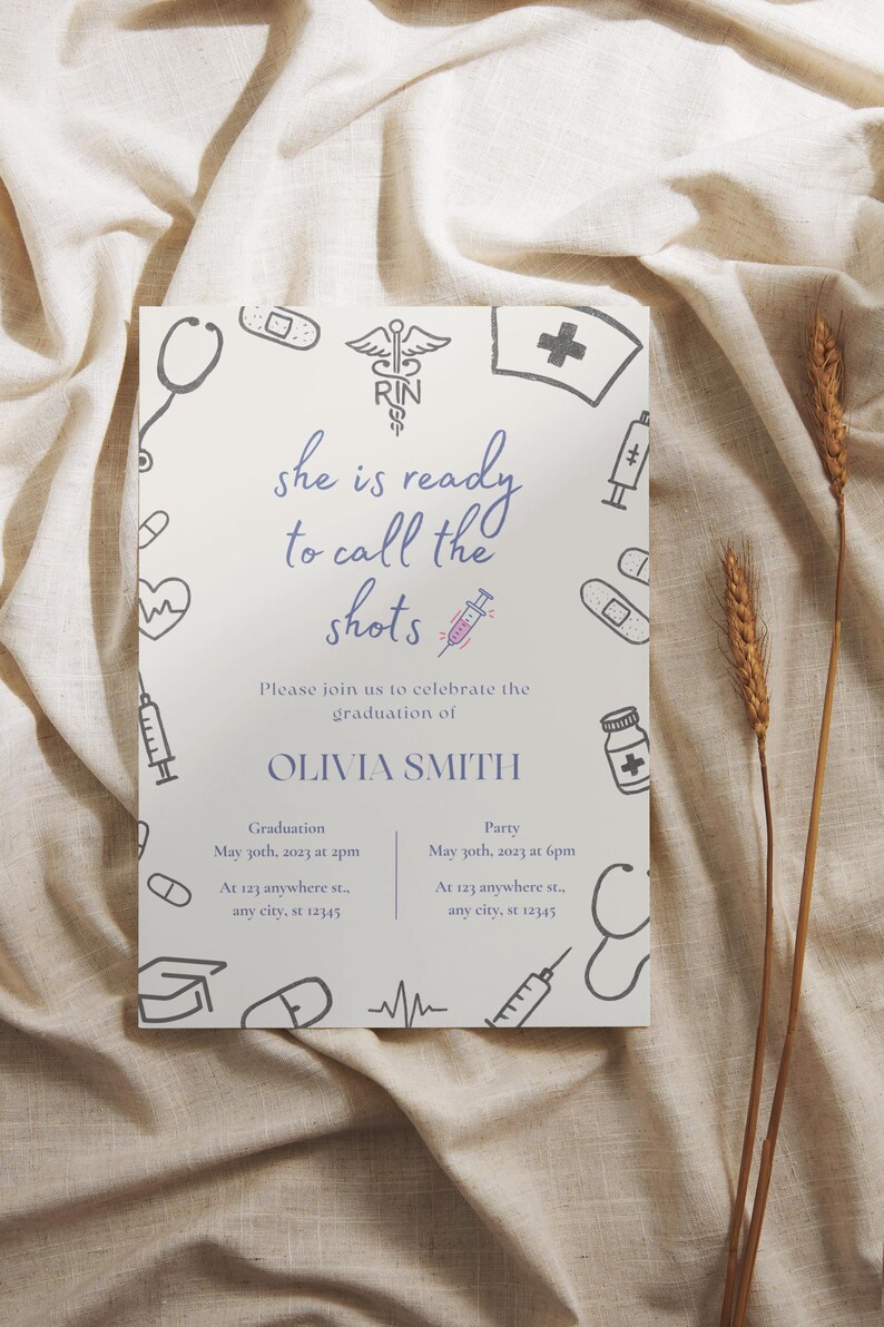 Nurse Graduate Invitation, Template Canva, Digital Download, Class of ...