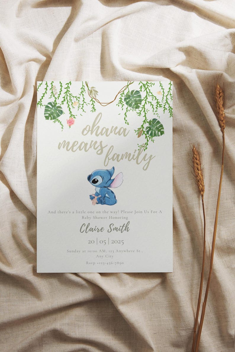 Stitch Baby Shower Invitation, Editable Invitation Template, Digital ...