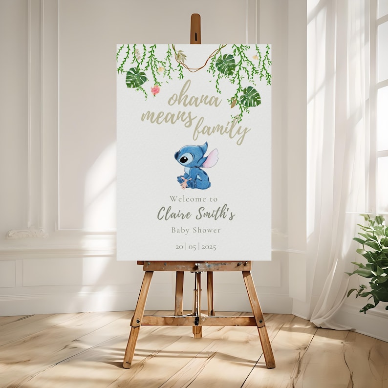 Stitch Baby Shower Welcome Sign, Editable Template, Stitch Theme Baby ...