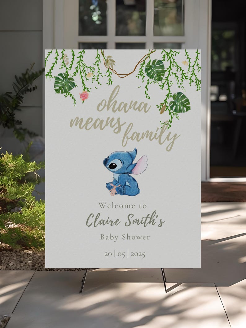Stitch Baby Shower Welcome Sign, Editable Template, Stitch Theme Baby ...