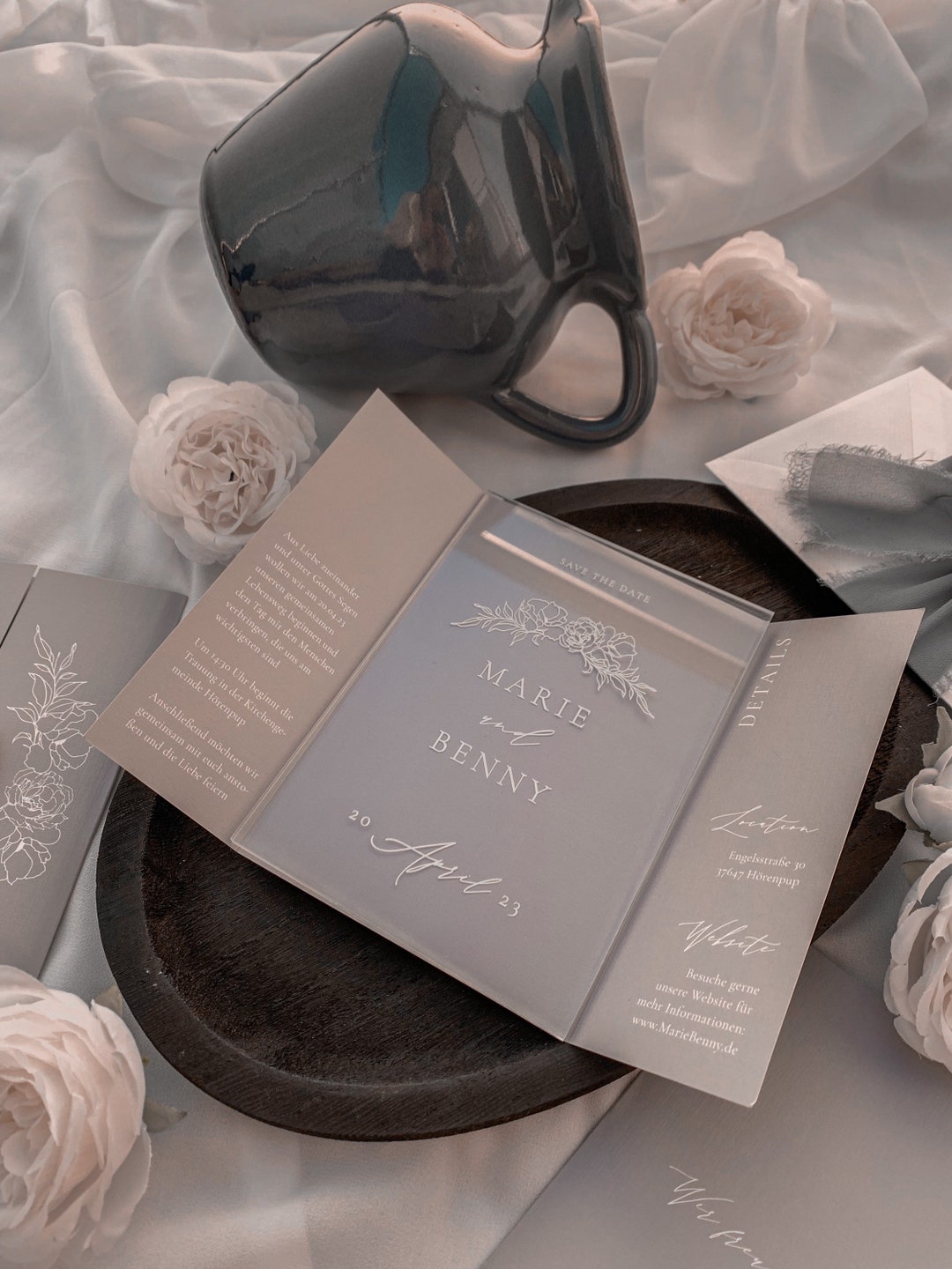 Wedding Invitation Window Fold Set Paper Card and Acrylic Glass Wedding ...