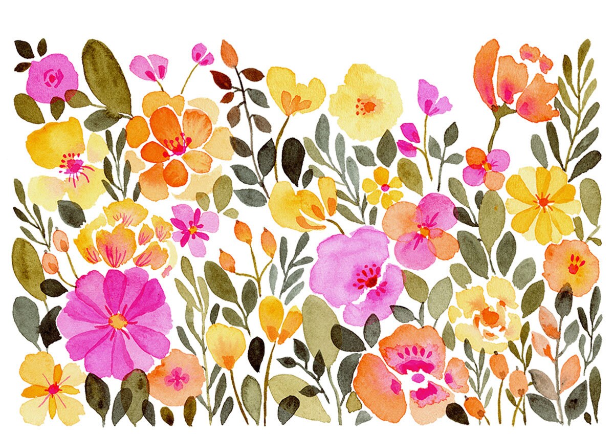 Pink Garden: A4 Watercolour Art Print - Etsy UK