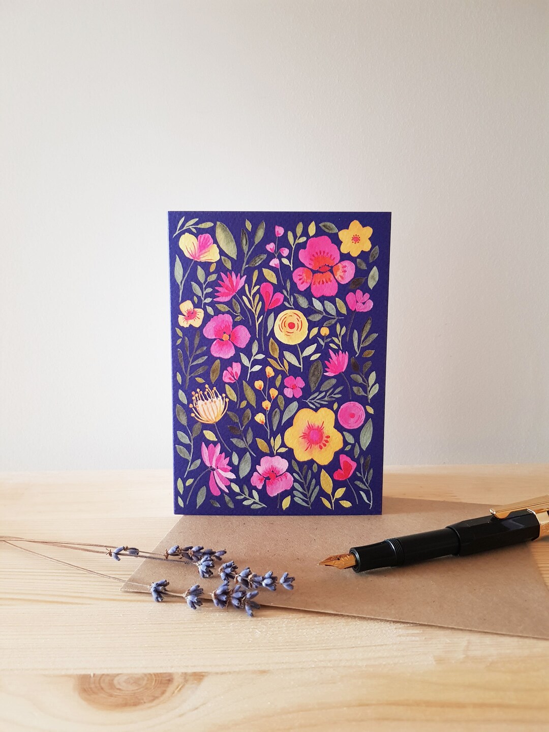Floral Art Greeting Note Card A6 Size, Blank - Dark Royal Blue - Etsy