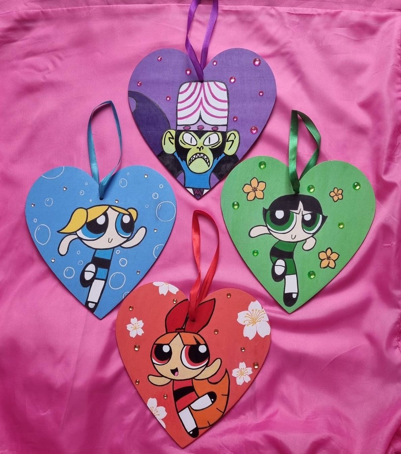 Handpainted Powerpuff Girls Wooden Art Heart - Etsy UK