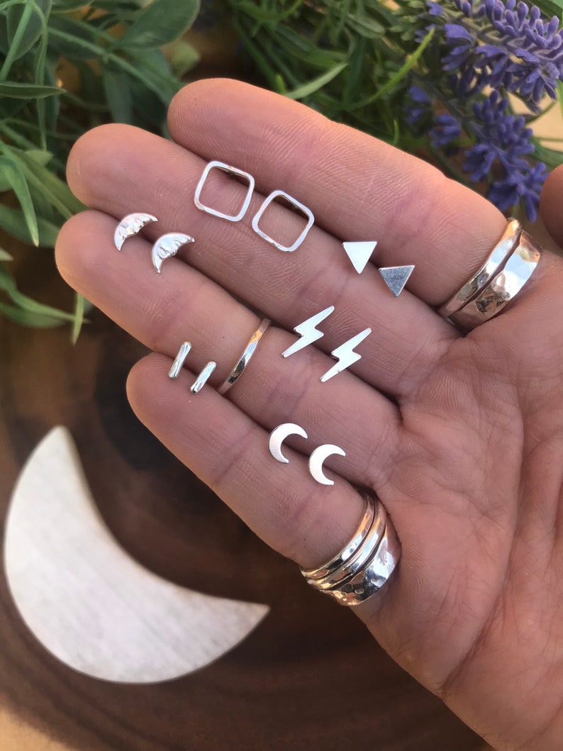 Crescent Moon Mini Stud Earrings Sterling Silver - Etsy