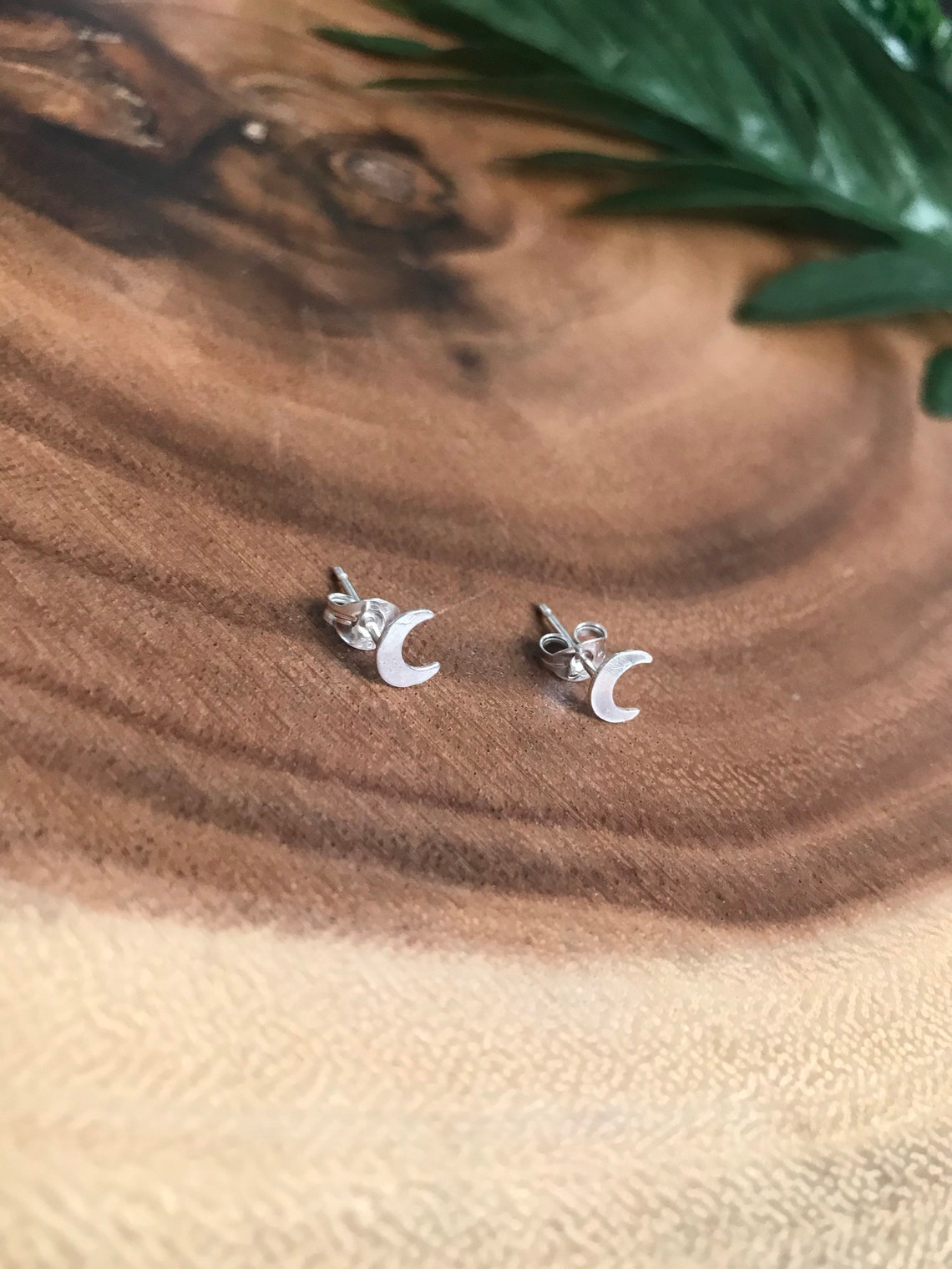 Crescent Moon Mini Stud Earrings Sterling Silver - Etsy
