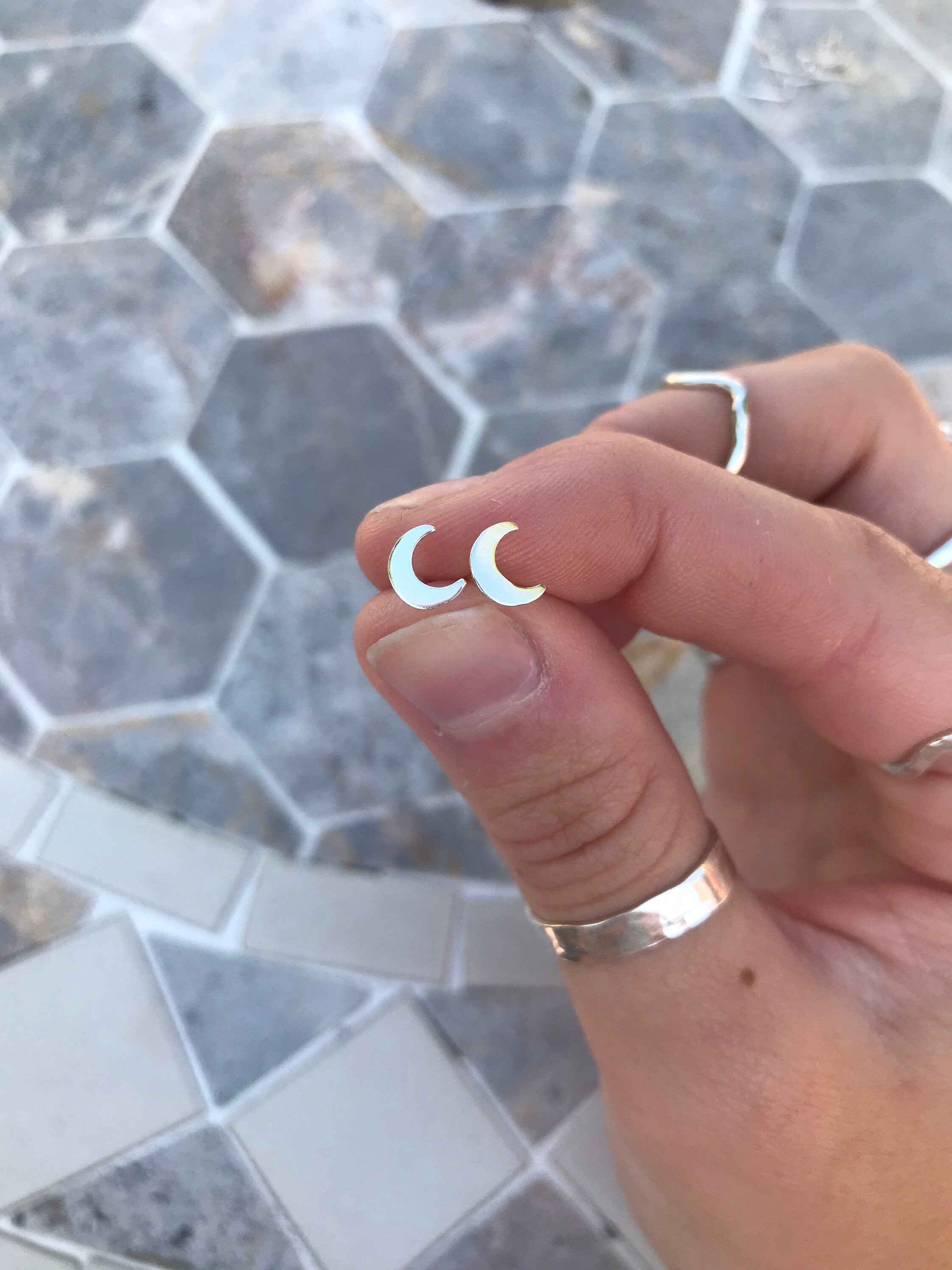 Crescent Moon Mini Stud Earrings Sterling Silver - Etsy