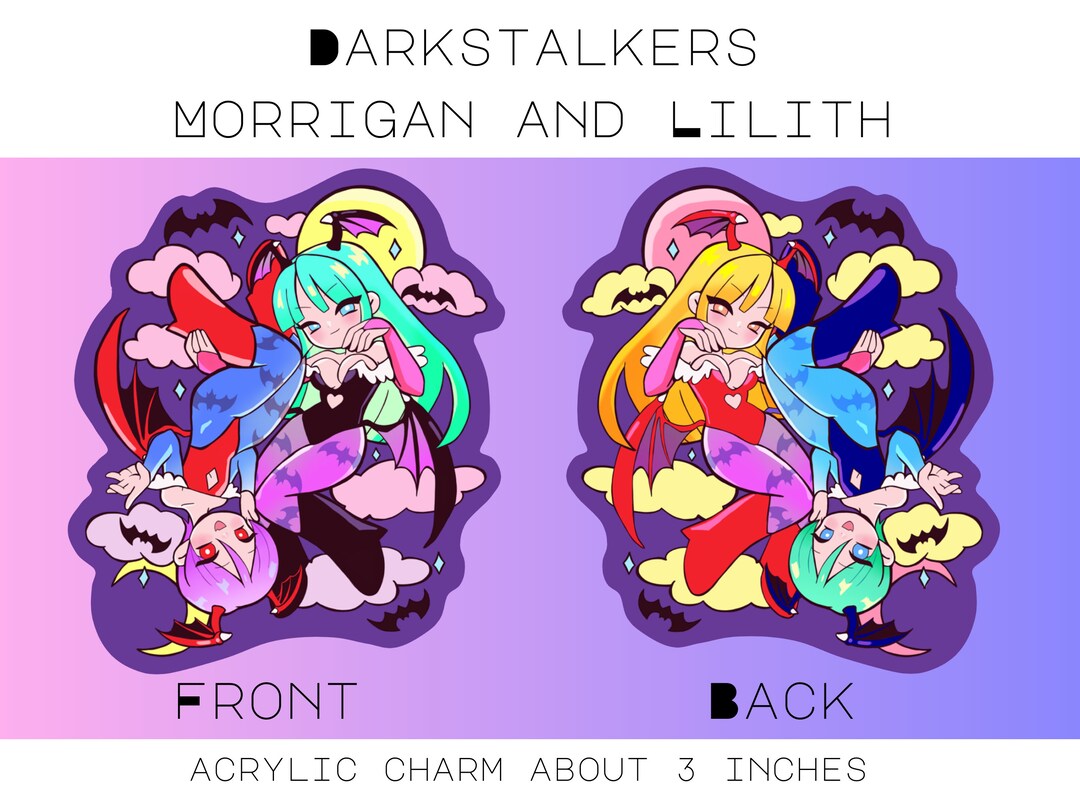 Morrgian and Lilith Aensland - Darkstalkers Acrylic Charm Keychain - Etsy