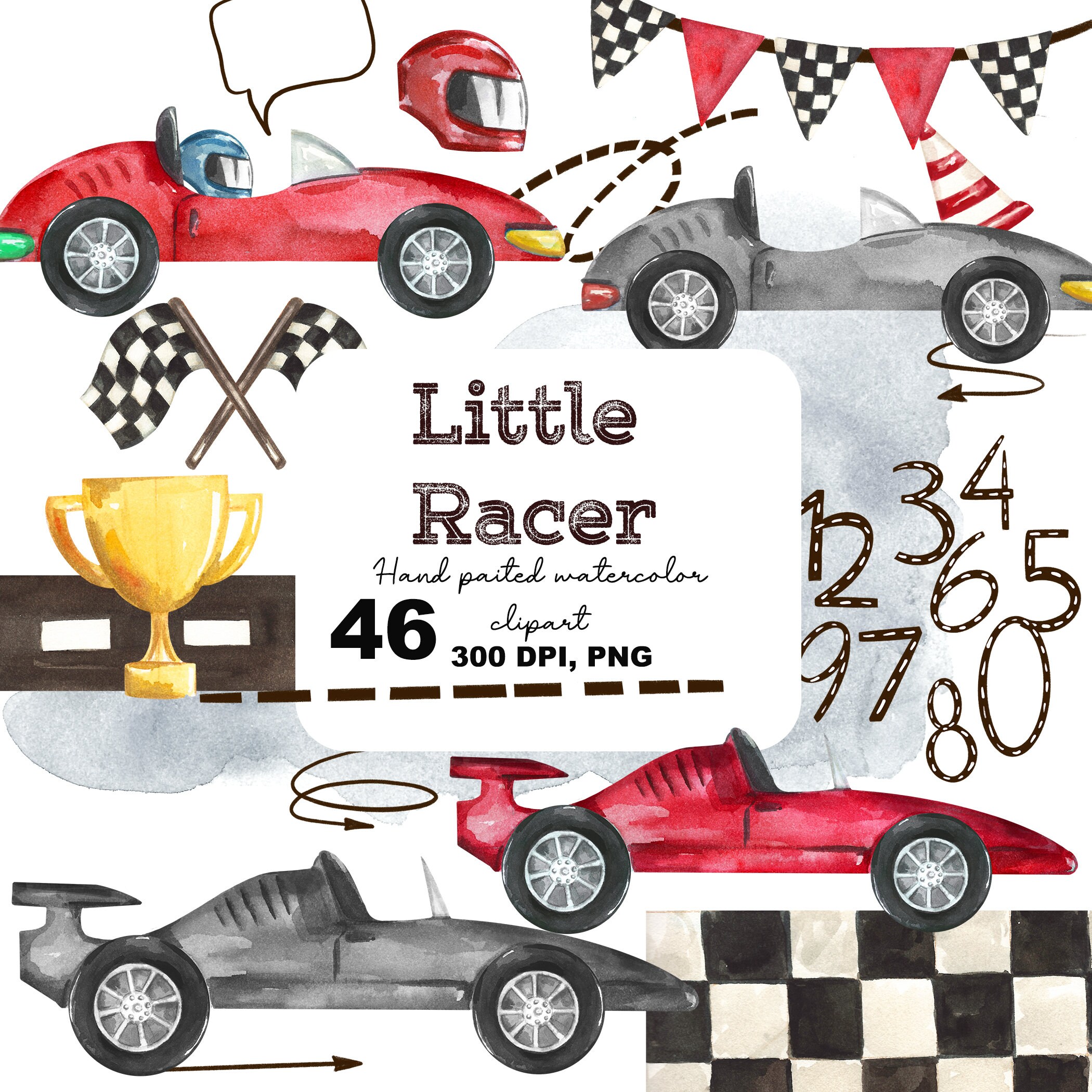 Vintage Racing Cars PNG, Nursery Watercolor Cars, Race Cars Watercolor ...