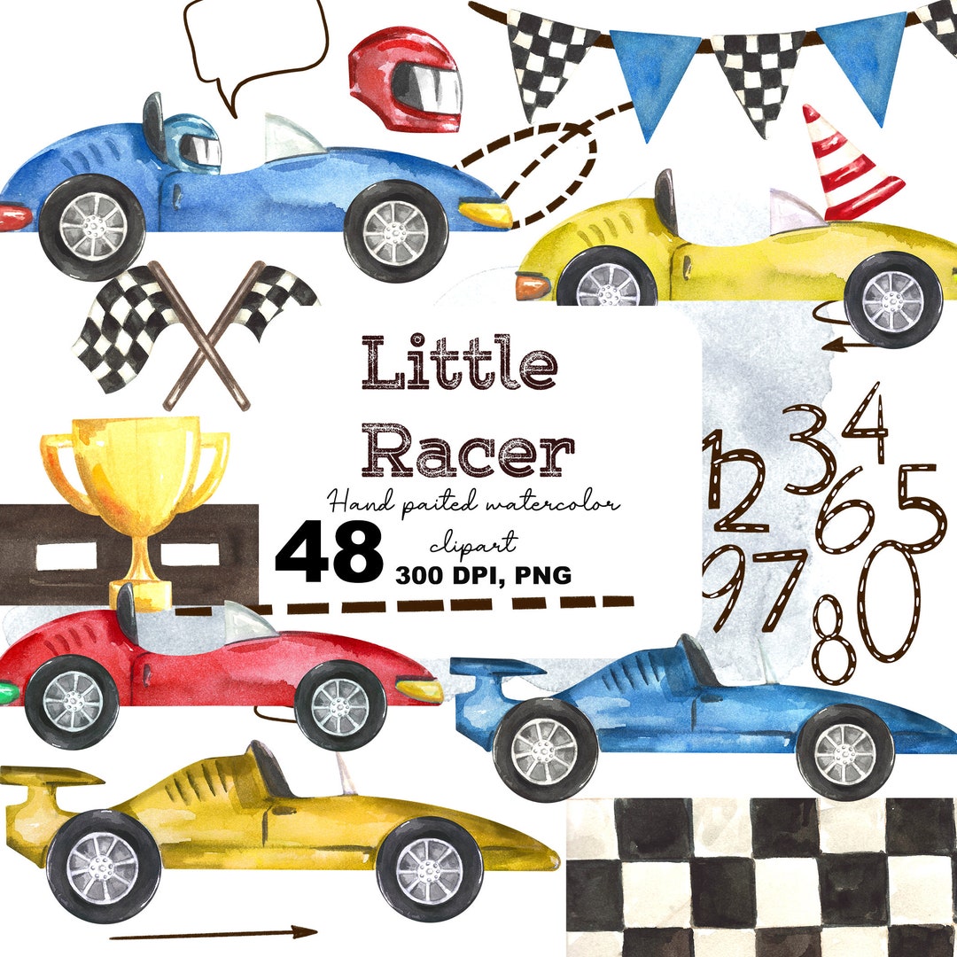 Race Cars Watercolor Clipart, Nursery Watercolor Cars, Kids Clipart ...