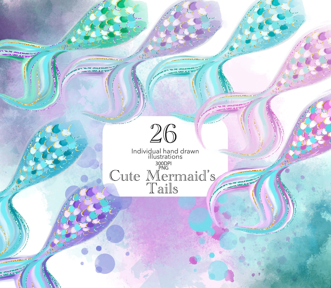 Watercolor Mermaid Tail Clipart, Mermaid Clip Art, Underwater Glitter ...