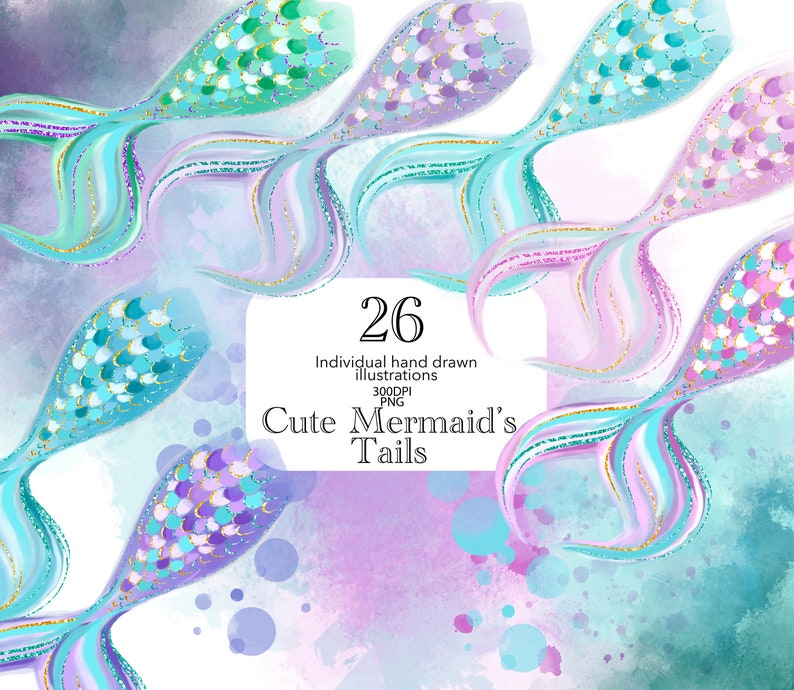 Watercolor Mermaid Tail Clipart, Mermaid Clip Art, Underwater Glitter ...