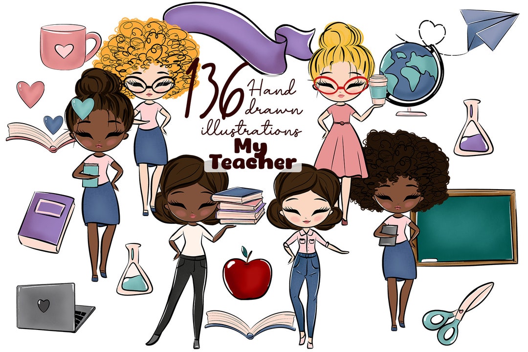 Teacher Clipart, Back to School, Teacher's Day Hand Painted Clipart ...