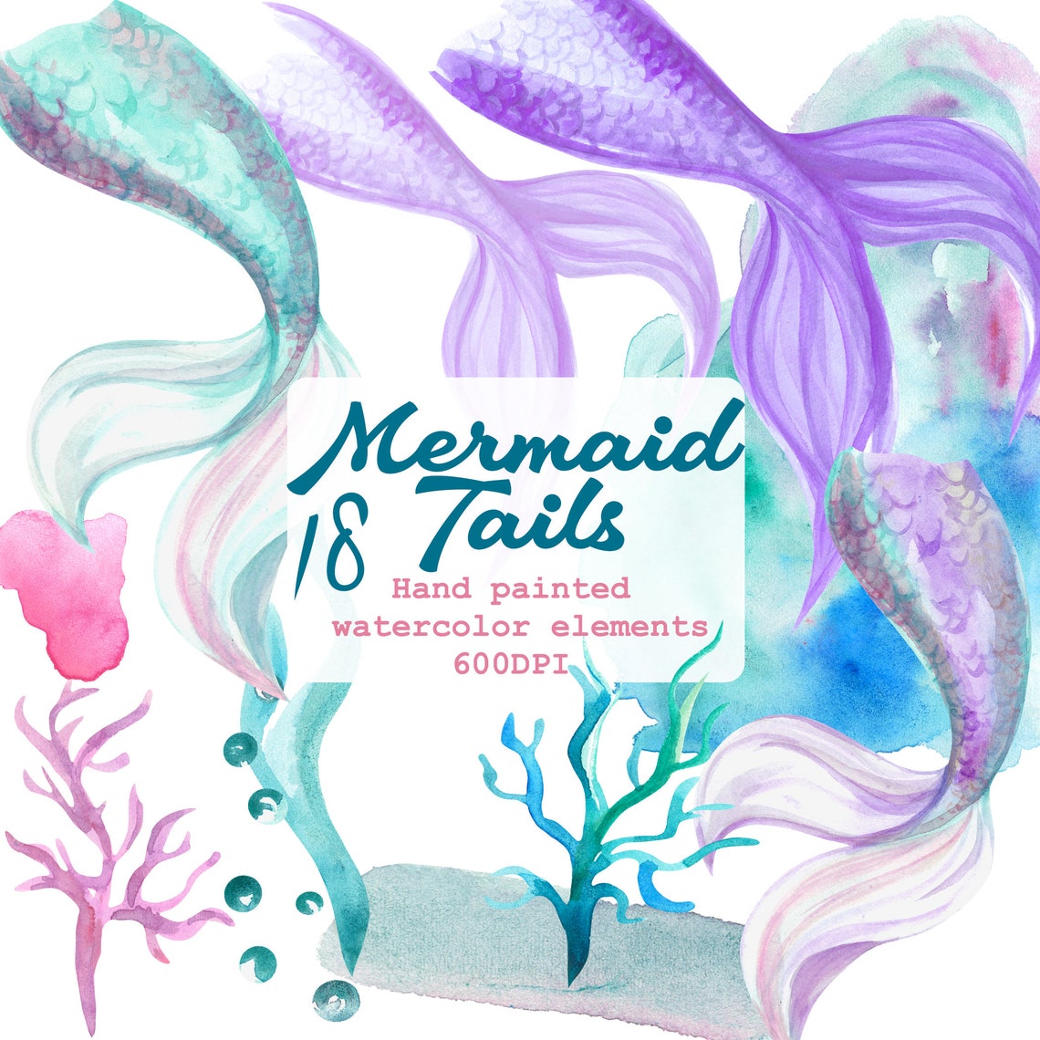 Watercolor Mermaid Tail Clipart, Mermaid Clip Art, Underwater Coral PNG ...