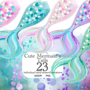Watercolor Mermaid Tail Clipart, Mermaid Clip Art, Underwater Glitter ...