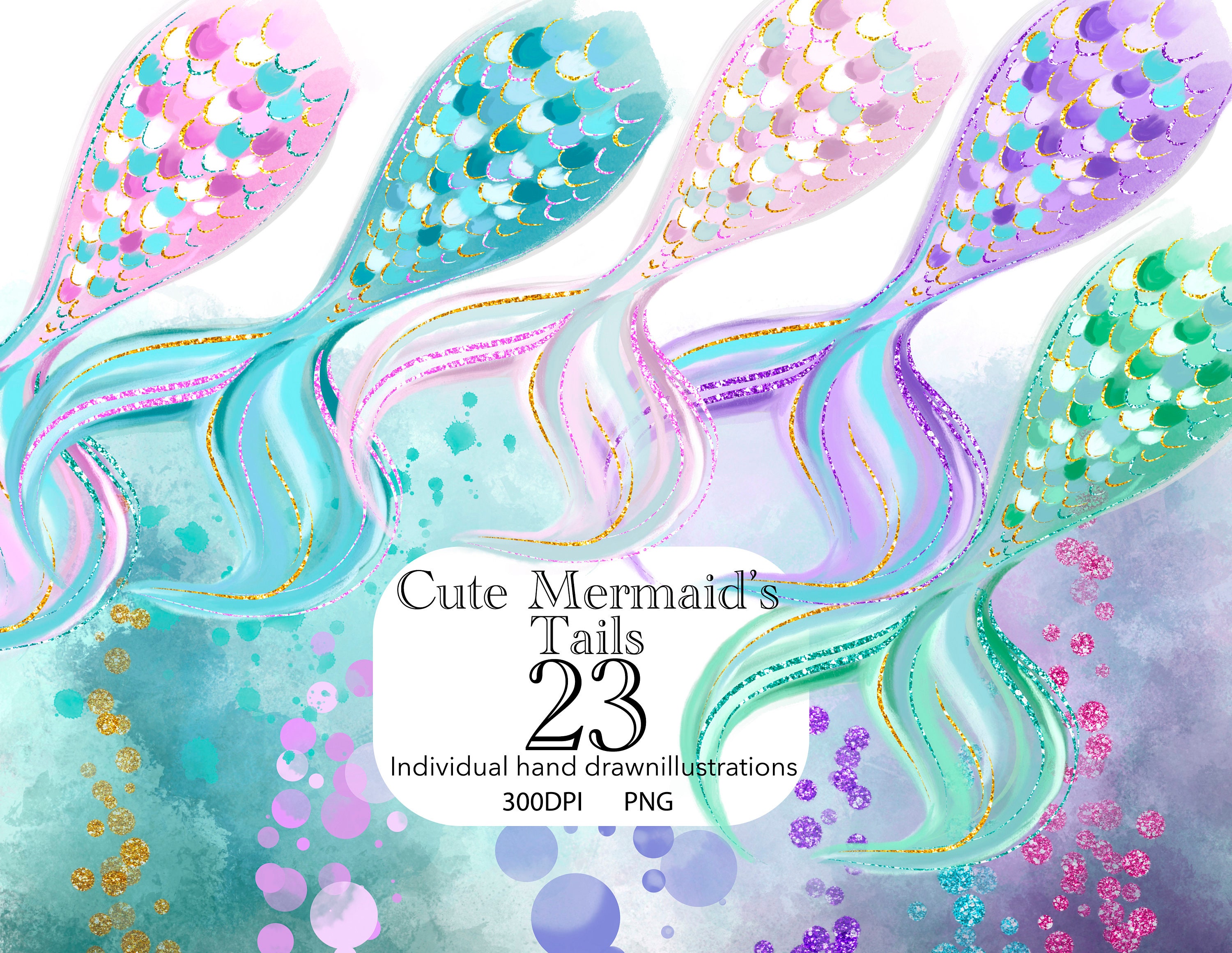 Watercolor Mermaid Tail Clipart, Mermaid Clip Art, Underwater Glitter ...