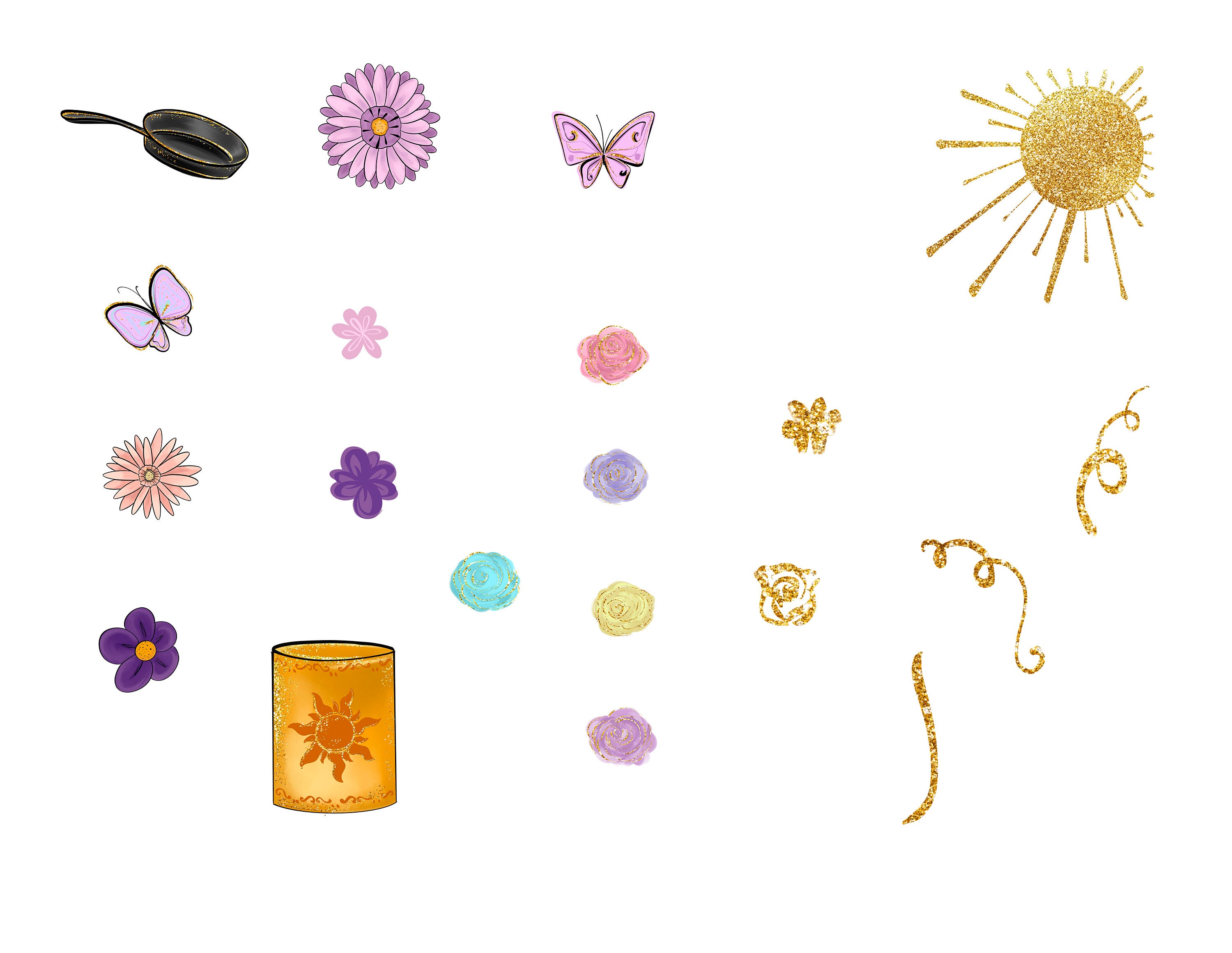 Rapunzel Clipart Set: Watercolor Princess, Tower, Pascal, Maximus ...