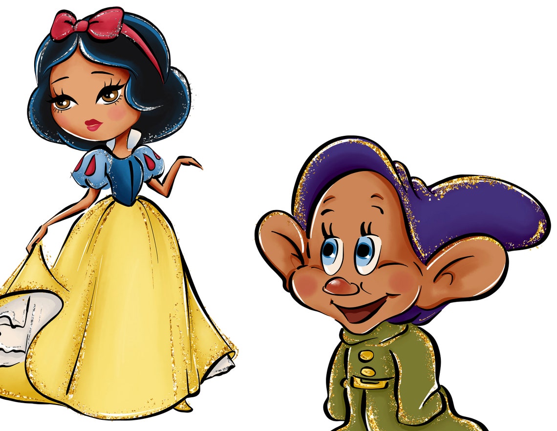 Snow White Clipart, Black Princess PNG, Black Seven Dwarfs Clipart ...