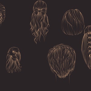 Stamps Guide Procreate Brushes, Woman Hairstyle Stamps Bundle, 63 Hand ...